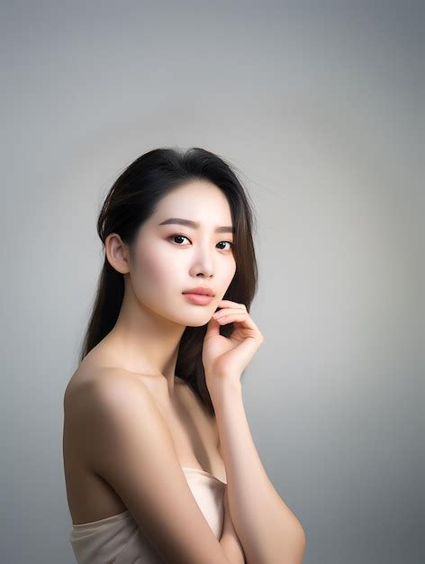 Foto De Una Mujer Asiática Hermosa Y Saludable Con Un Fondo Blanco