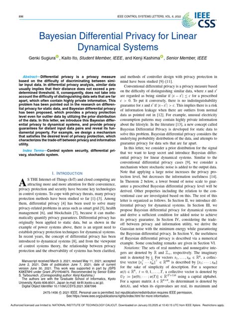 Bayesian Differential Privacy For Linear Dynamic System Pdf Normal Distribution Applied