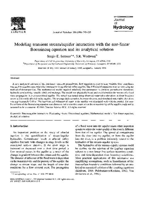 Pdf Modeling Transient Stream Aquifer Interaction With The Non Linear Boussinesq Equation And