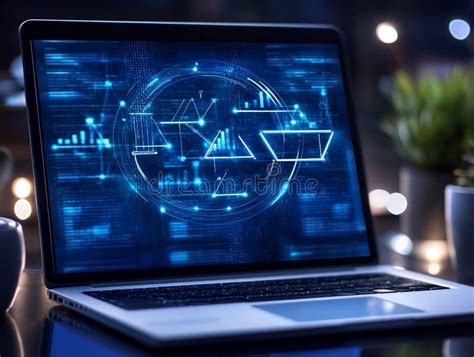 Laptop Screen Showing Digital Data Graphs And Network Connections Stock