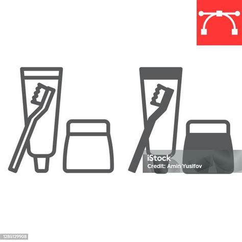 세면도구 라인과 글리프 아이콘 칫솔과 치약 세면도구 사인 벡터 그래픽 편집 가능한 스트로크 선형 아이콘 Eps 10 가방에 대한 스톡 벡터 아트 및 기타 이미지 Istock