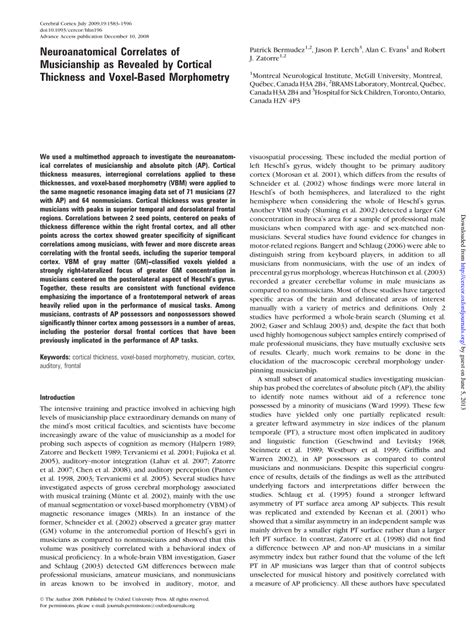Pdf Neuroanatomical Correlates Of Musicianship As Revealed By Cortical Thickness And Voxel