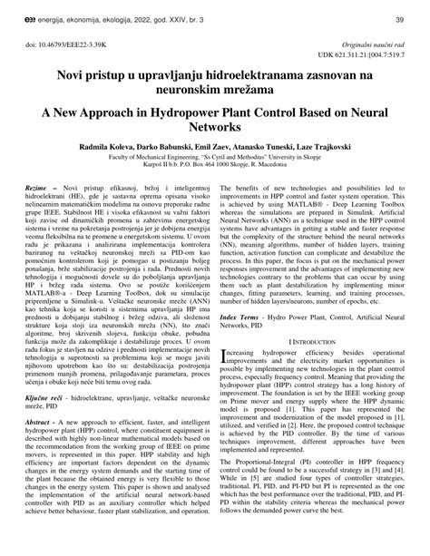 Pdf New Approach In Hydropower Plant Control Based On Neural Networks