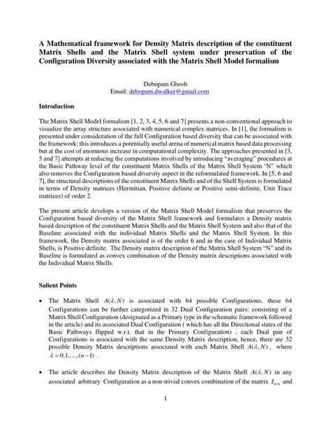 Pdf A Mathematical Framework For Density Matrix Description Of The