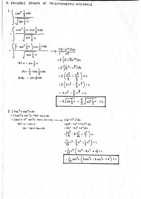 PSET Integ Problem Set A SOLVABLE GROUPS OF TRIGONOMETRIC INTEGRALS Uz Let U S In X Due