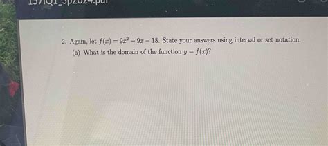 Solved Again Let F X 9x2 9x 18 ﻿state Your Answers Using