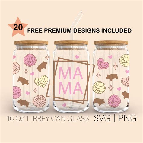 Mama Concha Svg 16 Oz Glass Can Cut File Cafecito Y Chisme Svg Pan Dulce Mexican Conchas Svg