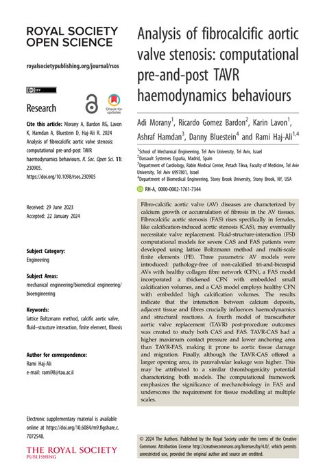 Pdf Analysis Of Fibrocalcific Aortic Valve Stenosis Computational Pre And Post Tavr