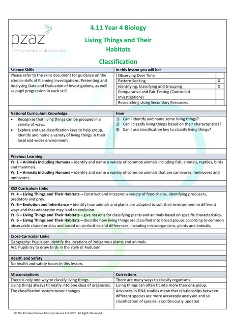 Classification Lesson Plan Science Year 4