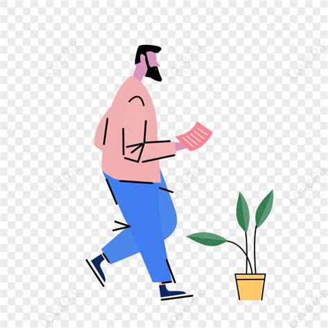 만화 손으로 그린 선 남자 일러스트 화분 그림 Flower선 사람들푸른색 Png 일러스트 무료 다운로드 Lovepik