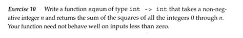 Solved Exercise 10 Write A Function Sqsum Of Type Int Int