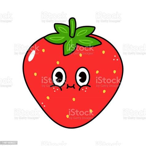 귀여운 재미있는 딸기 캐릭터 벡터 손으로 그린 전통적인 만화 빈티지 복고풍 Kawaii 캐릭터 그림 아이콘 흰색 배경에 격리 딸기 캐릭터 컨셉 0명에 대한 스톡 벡터 아트