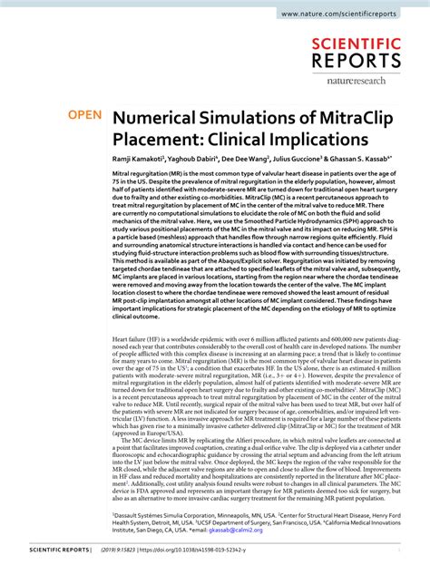 Pdf Numerical Simulations Of Mitraclip Placement Clinical Implications