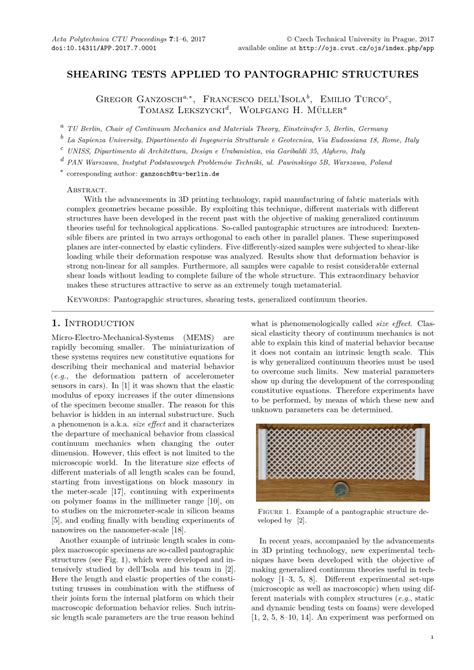 Pdf Shearing Tests Applied To Pantographic Structures