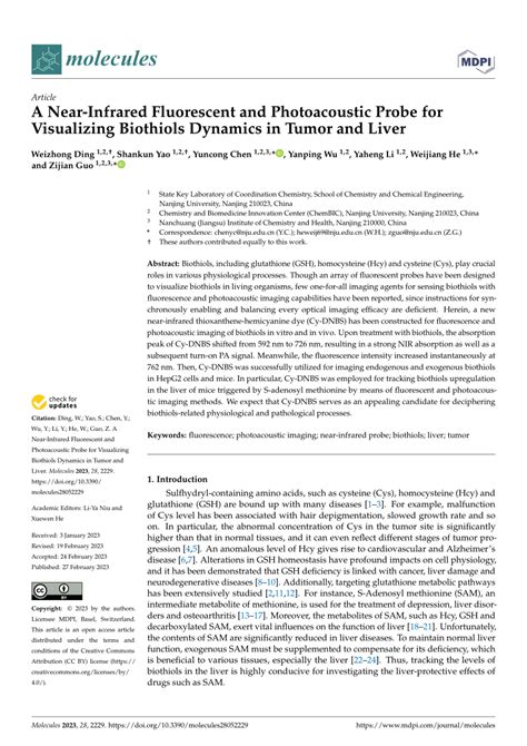 Pdf A Near Infrared Fluorescent And Photoacoustic Probe For Visualizing Biothiols Dynamics In