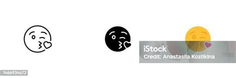 공기 키스를 표현하는 이모티콘 관계 사랑에 빠지기 채팅 흰색 배경에 격리된 선 검은색 및 다채로운 스타일의 아이콘 벡터 세트