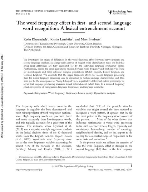 Pdf The Word Frequency Effect In First And Second Language Word Recognition A Lexical