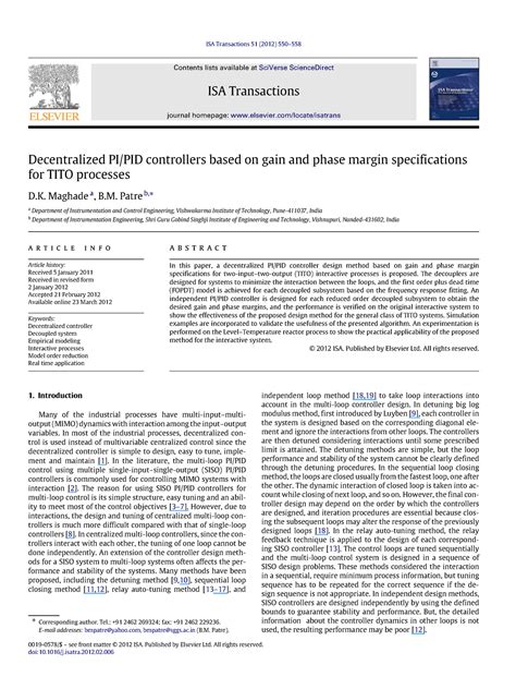 Decentralized Pi Pid Controllers Based O Isa Transactions 51 2012