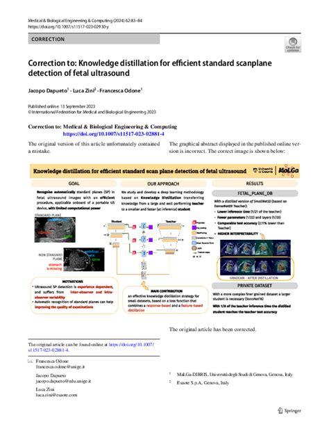 Pdf Correction To Knowledge Distillation For Efficient Standard Scanplane Detection Of Fetal