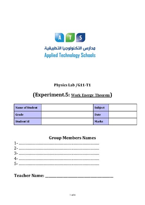 Work Energy Theorem Lab Copy 1 Of 4 Physics Lab G 11 T Experiment