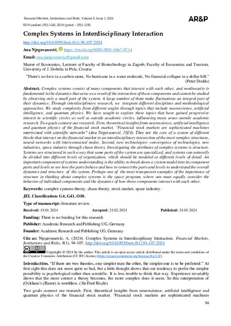 Pdf Complex Systems In Interdisciplinary Interaction