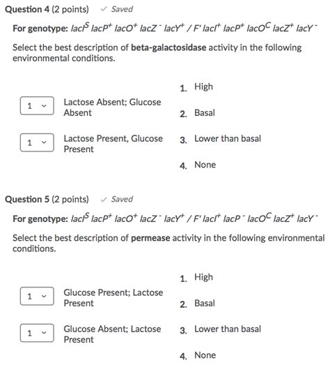 Solved Question 4 2 Points Saved For Genotype Lacs Lacpt
