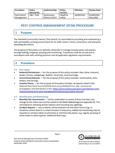 Pest Control Procedure Pcm September 2019 Pdf Pest Control Pesticide