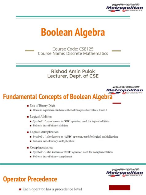 Boolean Algebra Pdf