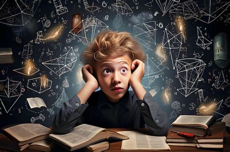 Smart Young Boy Solving Complex Math Problem Alone In A Rustic Learning Environment Premium Ai