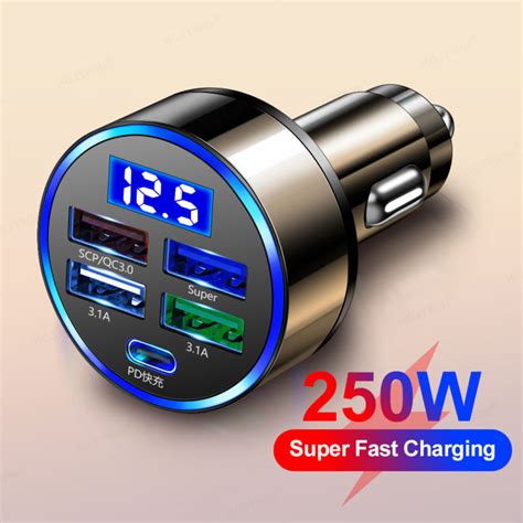 5 Usb Port Car Charger Voltage Meter 250w Car Battery Monitor Voltmeter With Led Voltage Display
