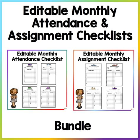 Editable Monthly Attendance And Assignment Checklist Bundle Made By