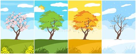 Trees And Nature Of The Four Different Seasons Stock Vector