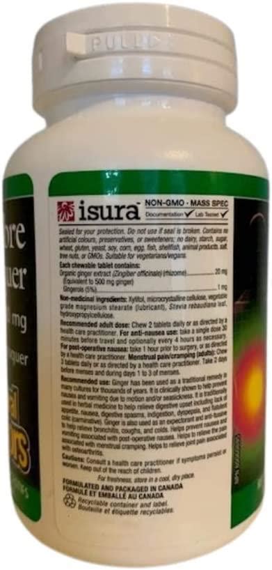 Ginger Chewable Tablets 500 Mg 90 Tablets Natural Digestive Support