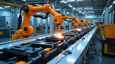 Robotic Automatic Conveyor Line With Robotic Arms That Perform Welding