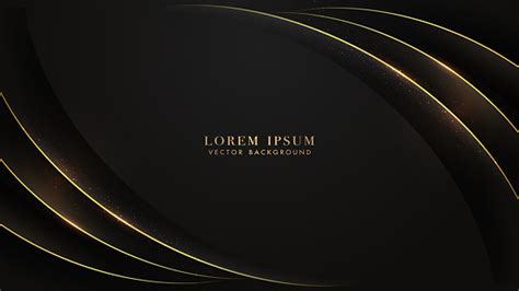 골든 라인 커브 요소와 반짝이는 빛나는 효과 장식이있는 블랙 럭셔리 배경 3차원 형태에 대한 스톡 벡터 아트 및 기타 이미지 3차원 형태 검은색 고급 Istock
