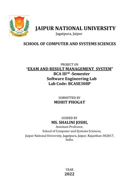 Software Engineering Project~ Mohit Phogat Jaipur National University Jagatpura