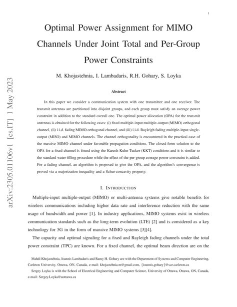 Optimal Power Assignment For MIMO Channels Under Joint Total And Per
