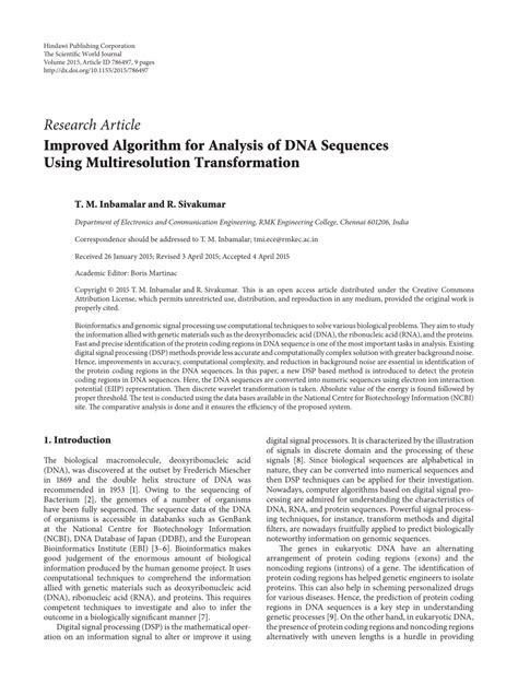 Pdf Improved Algorithm For Analysis Of Dna Sequences Using