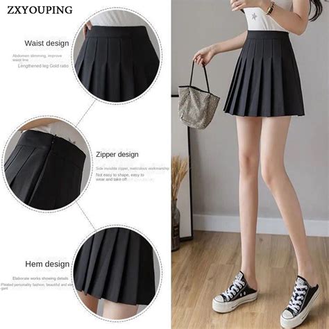 Korean Solid Jk Skirt Fashion A Line Pleated Mini Skirt High Waist Slim