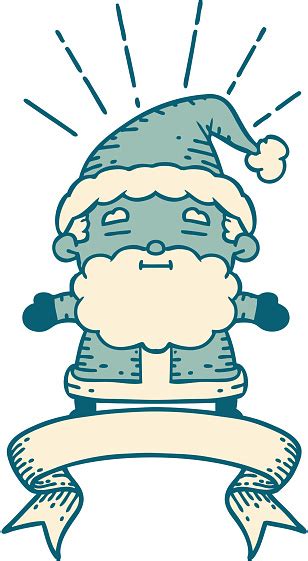 문신 스타일 산타 클로스 크리스마스 캐릭터가있는 배너 0명에 대한 스톡 벡터 아트 및 기타 이미지 0명 디자인 문신 Istock