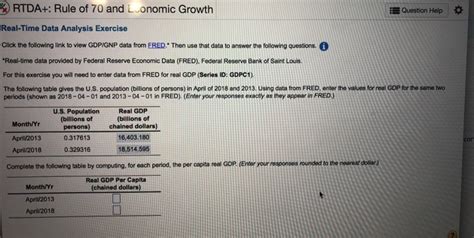 solved rtda rule of 70 and lconomic growth real time data