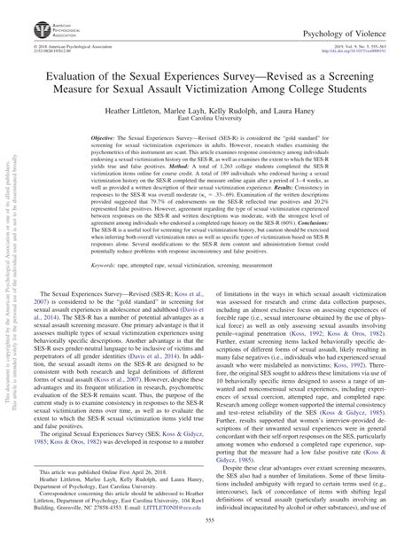 Evaluation Of The Sexual Experiences Survey Revised As A Screening Measure For Sexual Assault
