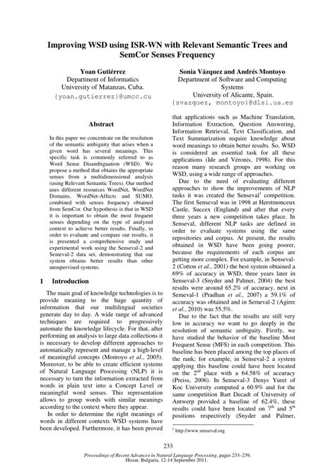 Pdf Improving Wsd Using Isr Wn With Relevant Semantic Trees And Semcor Senses Frequency