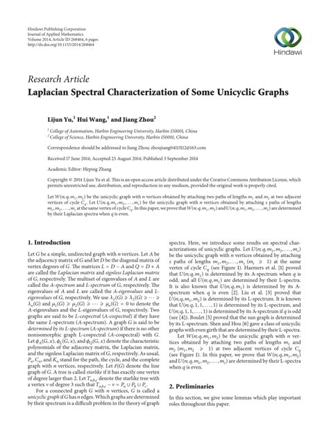 Pdf Laplacian Spectral Characterization Of Some Unicyclic Graphs