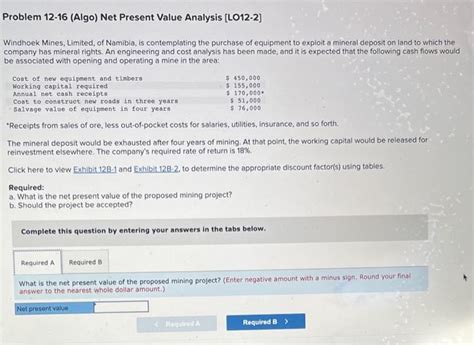 Problem 12 16 Algo Net Present Value Analysis