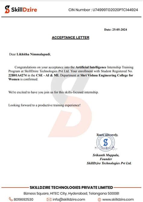 Likhitha Nimmalapudi On Linkedin Artificialintelligence Internship Skilldzire