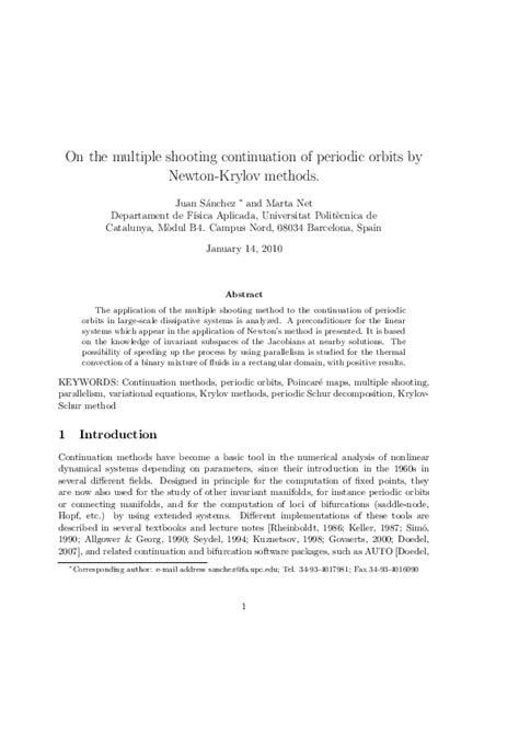Pdf On The Multiple Shooting Continuation Of Periodic Orbits By Newtonkrylov Methods