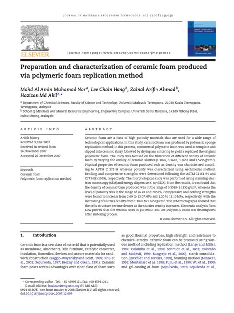 Preparation And Characterization Of Ceramic Foam Produced Via Polymeric Foam Replication Method
