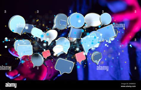3D Rendering Floating Email Icons Against A Blurred Man Background