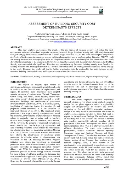 Pdf Assessment Of Building Security Cost Determinants Effects